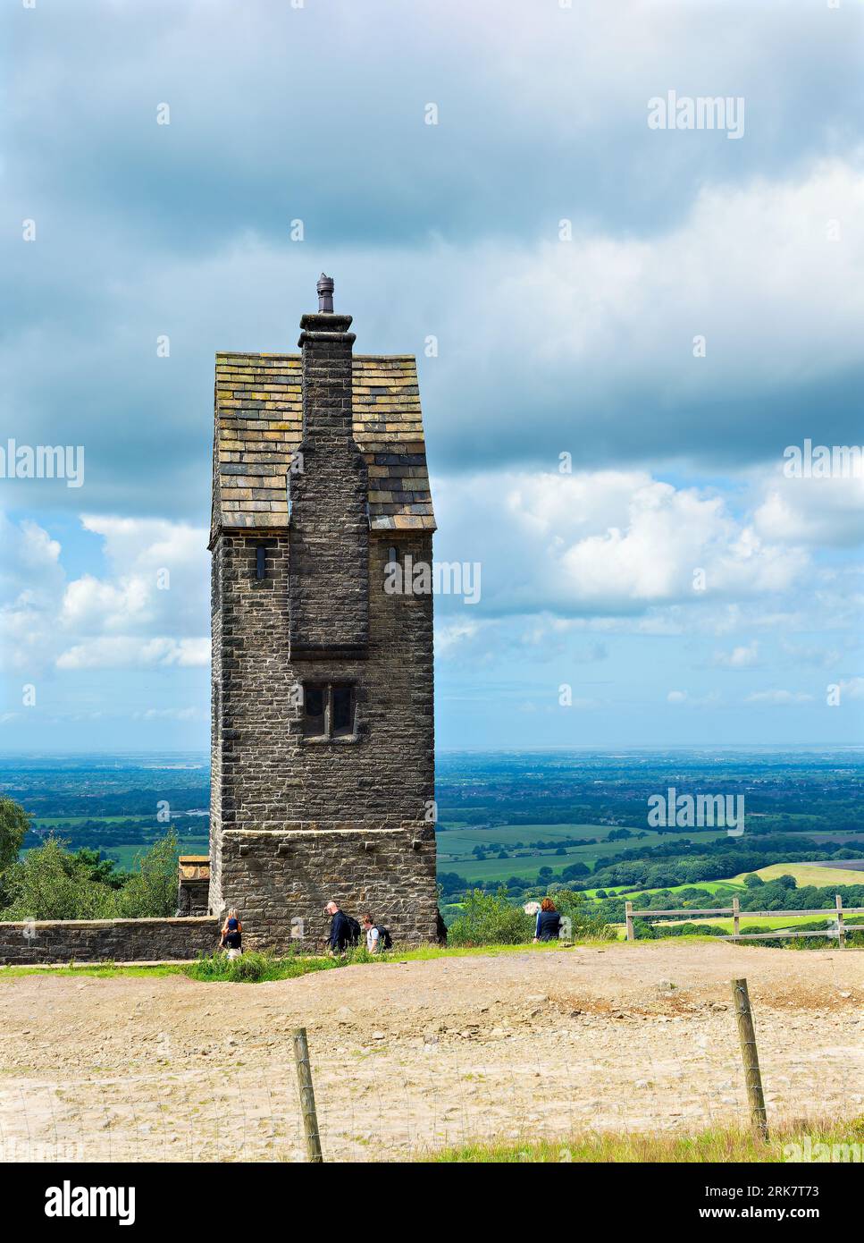 The historic Pigeon tower at Rivington Pike in Lancashire under a ...
