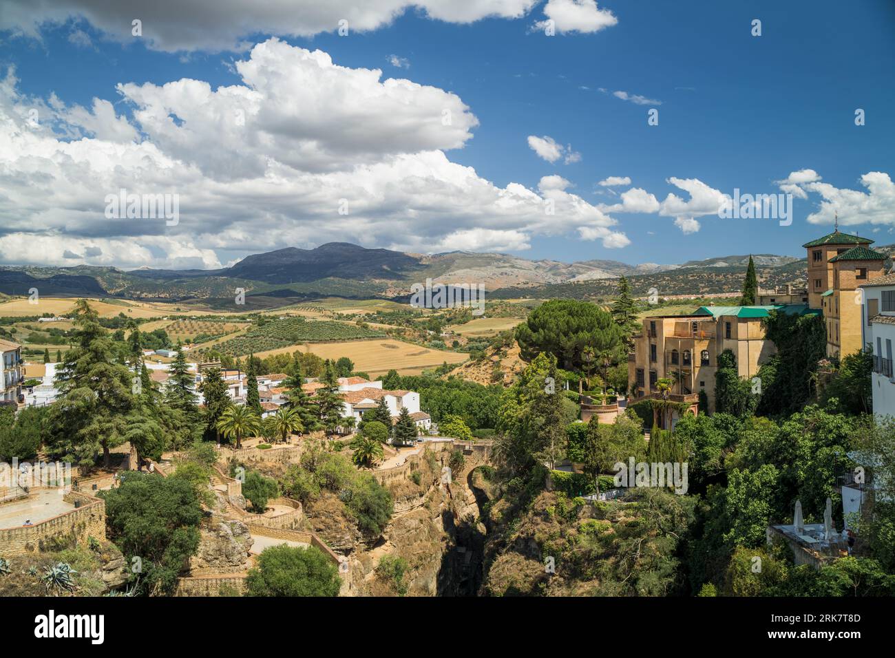 A scenic view of the surrounding towns and countryside from a ...