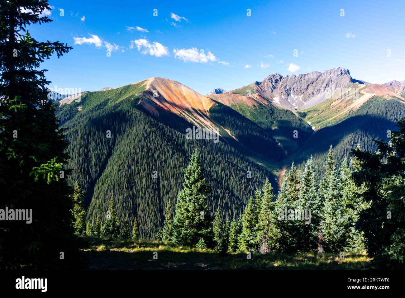 View of a red-colored mountain due to iron oxidation (rust), San Juan ...