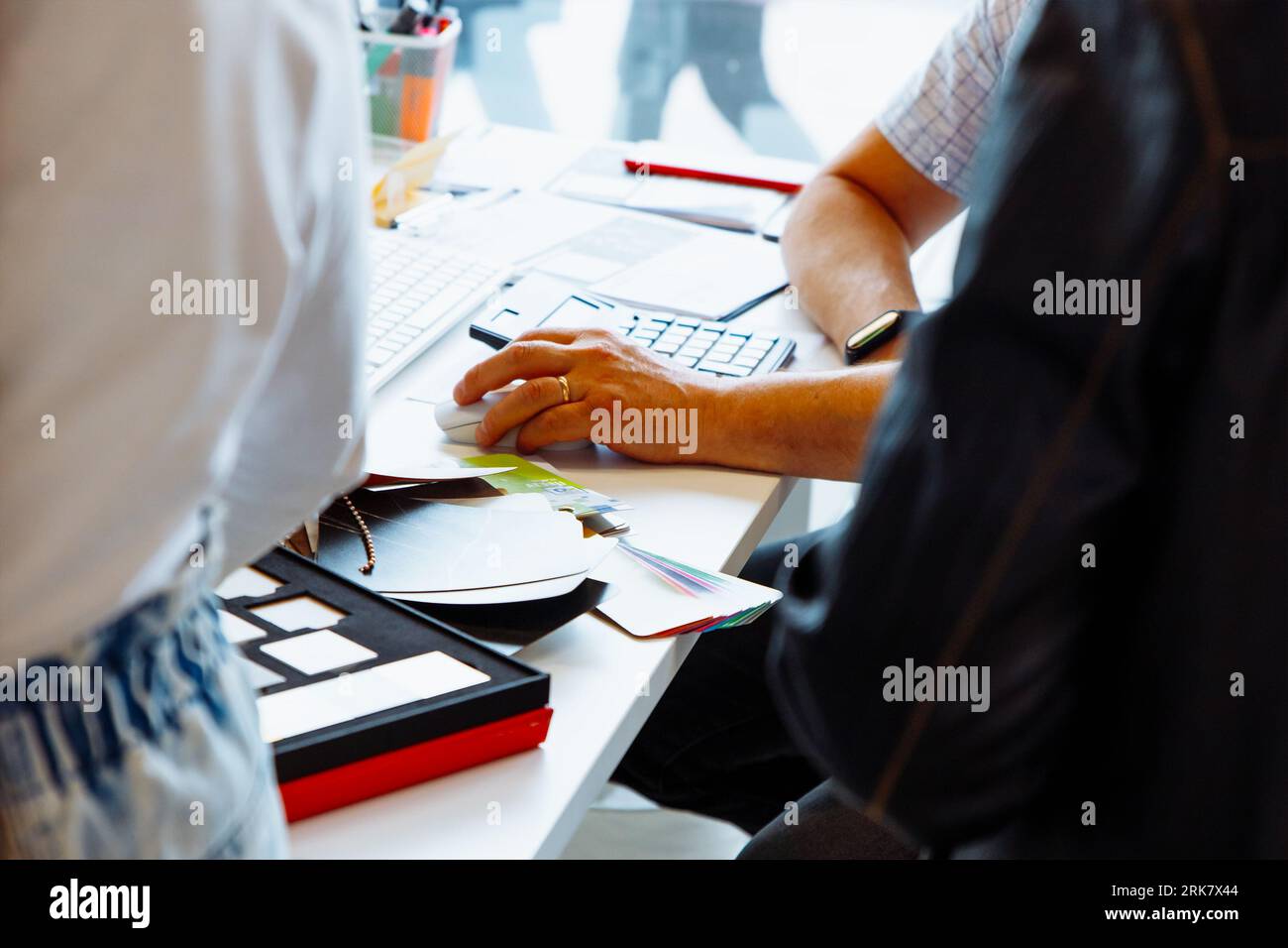 male man hand holding computer mouse. teamwork, brainstorming. white ...