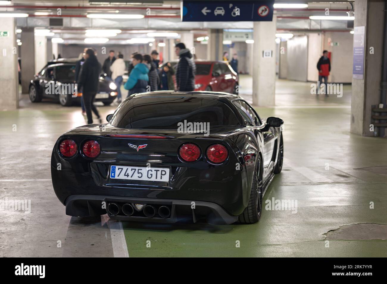 Rear view of a classic American sports car, the black Chevrolet ...