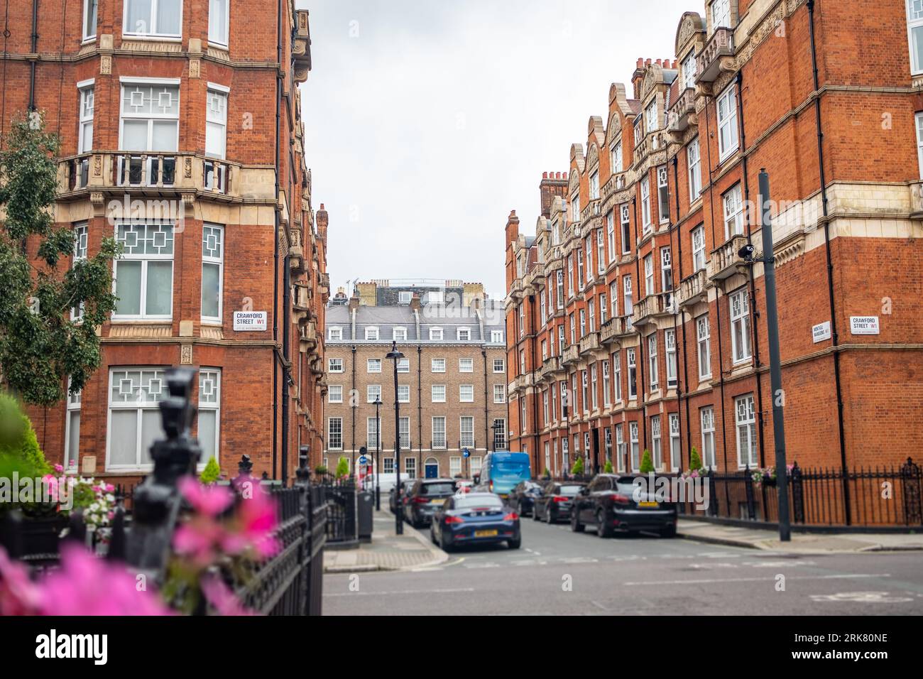 LONDON- JULY 27, 2023 Red brick mansion buildings on Crawford Street in ...