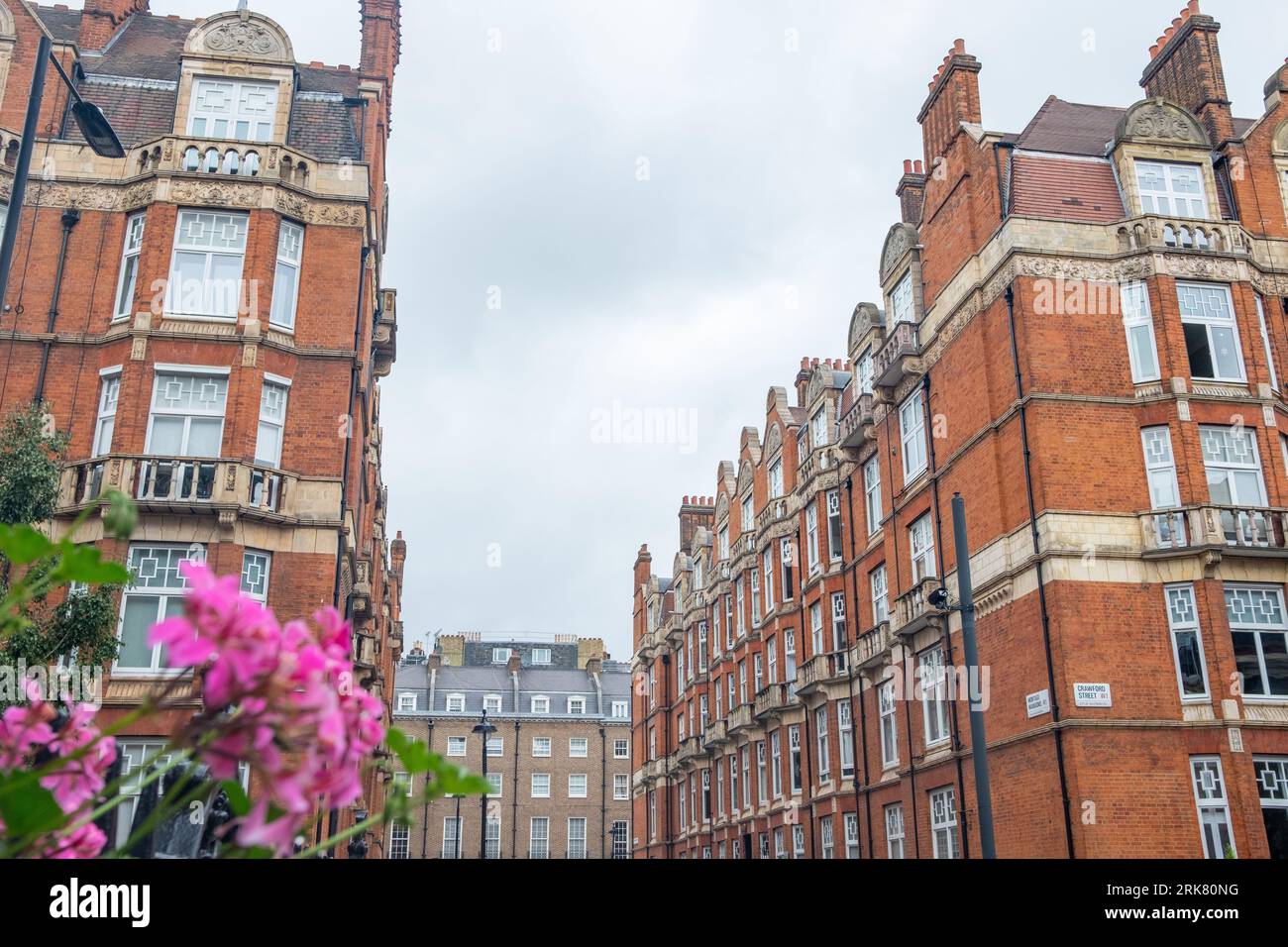 LONDON- JULY 27, 2023 Red brick mansion buildings on Crawford Street in ...