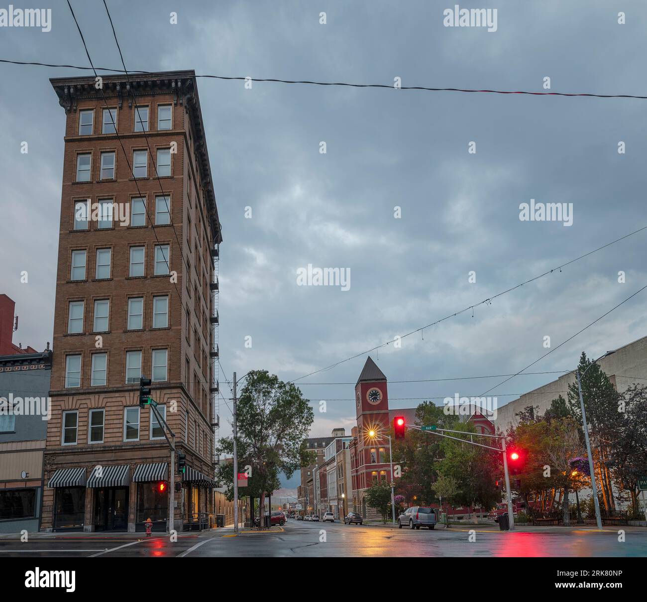 Historic high-rise building and streetscape in downtown Butte, Montana ...