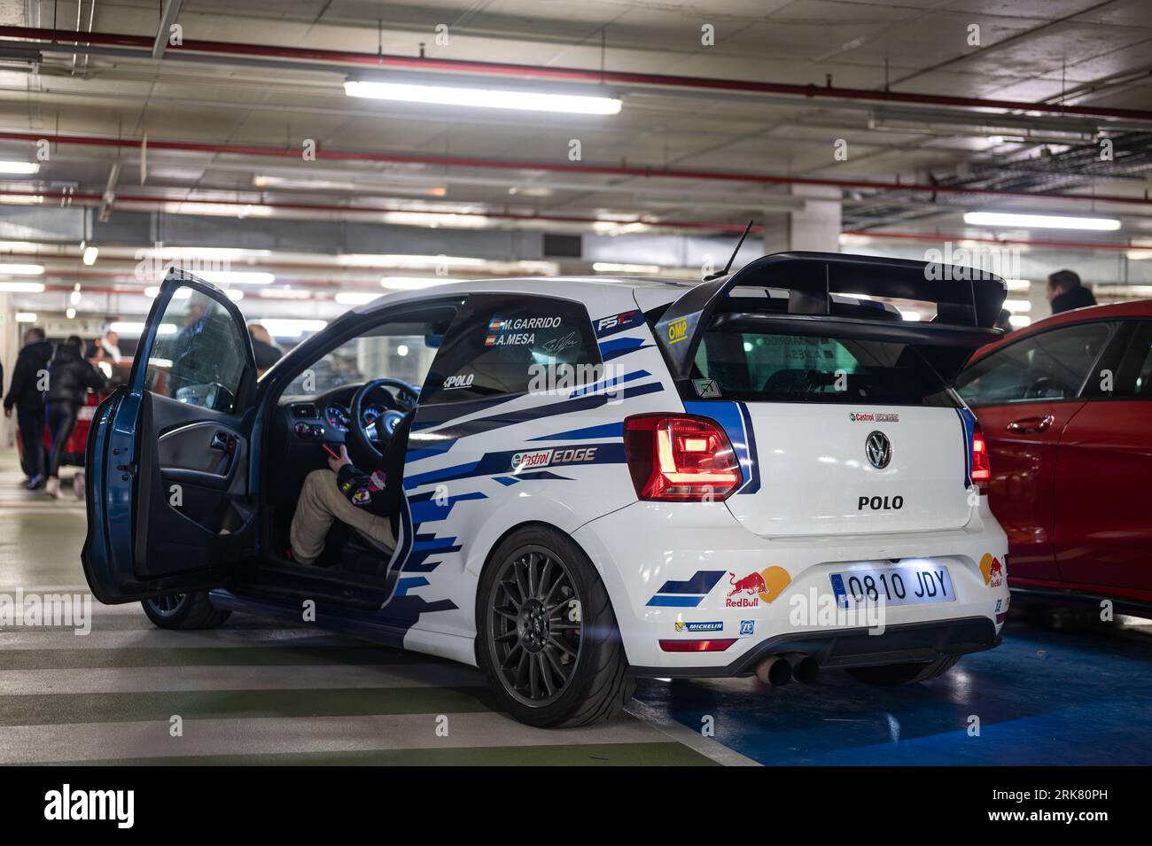 Rear view of a fifth generation Volkswagen Polo rally version in a ...