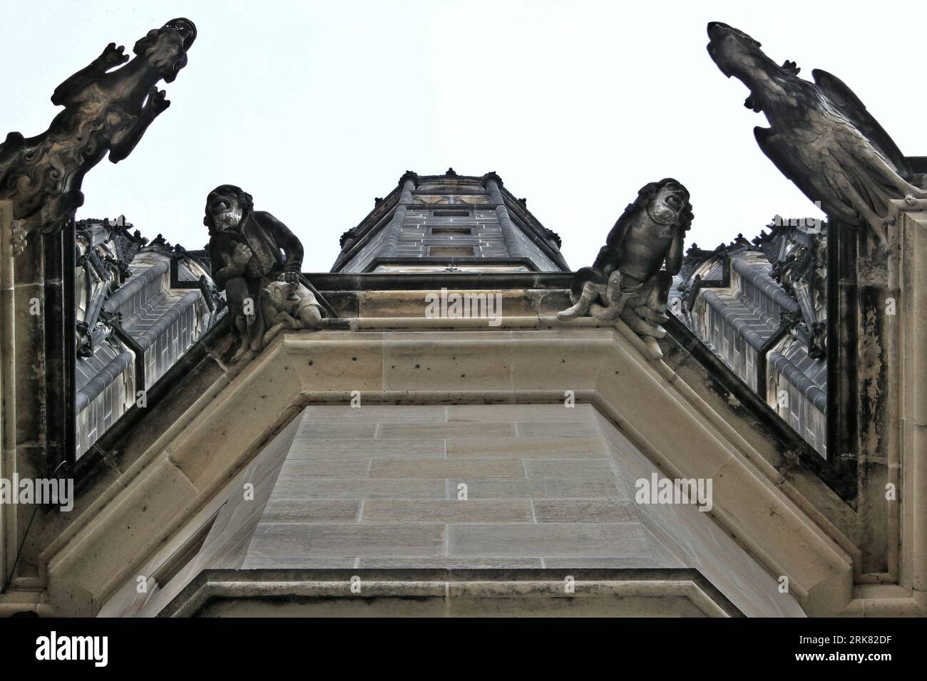 An aerial view of a tall tower structure featuring elaborately sculpted ...