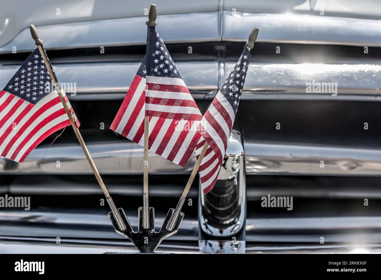 American flag on car waving hi-res stock photography and images - Alamy