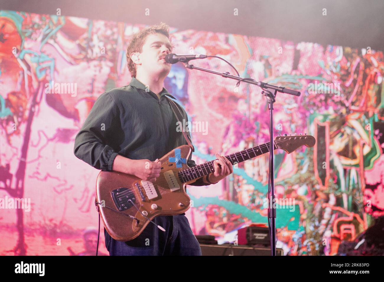 The singer and guitarist Cameron Picton of Black Midi performing at ...