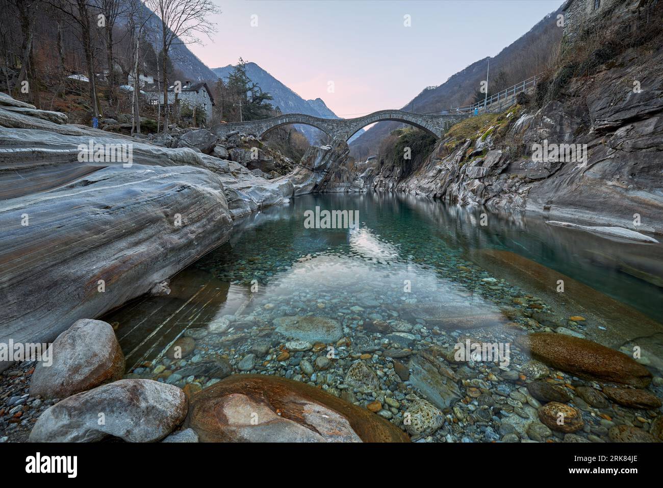 the Lavertezzo Ponte dei Salti bridge in Switzerland, a medieval bridge ...