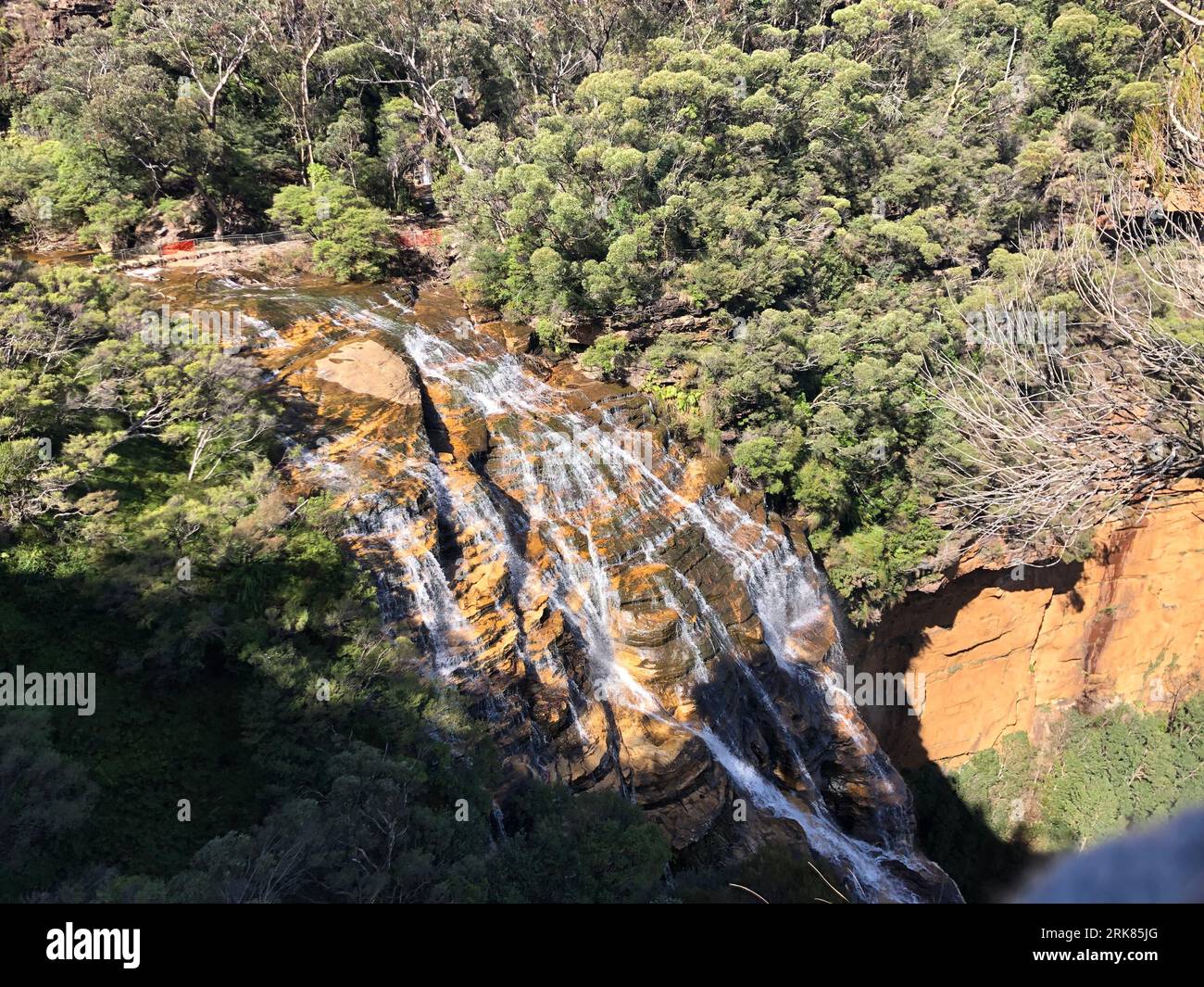 An aerial view of Katoomba Falls waterfall in the Blue Mountains of ...