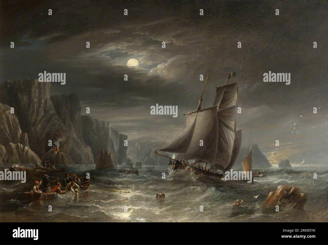 Moonlight Coastal Scene 1840 by James Wilson Carmichael Stock Photo - Alamy