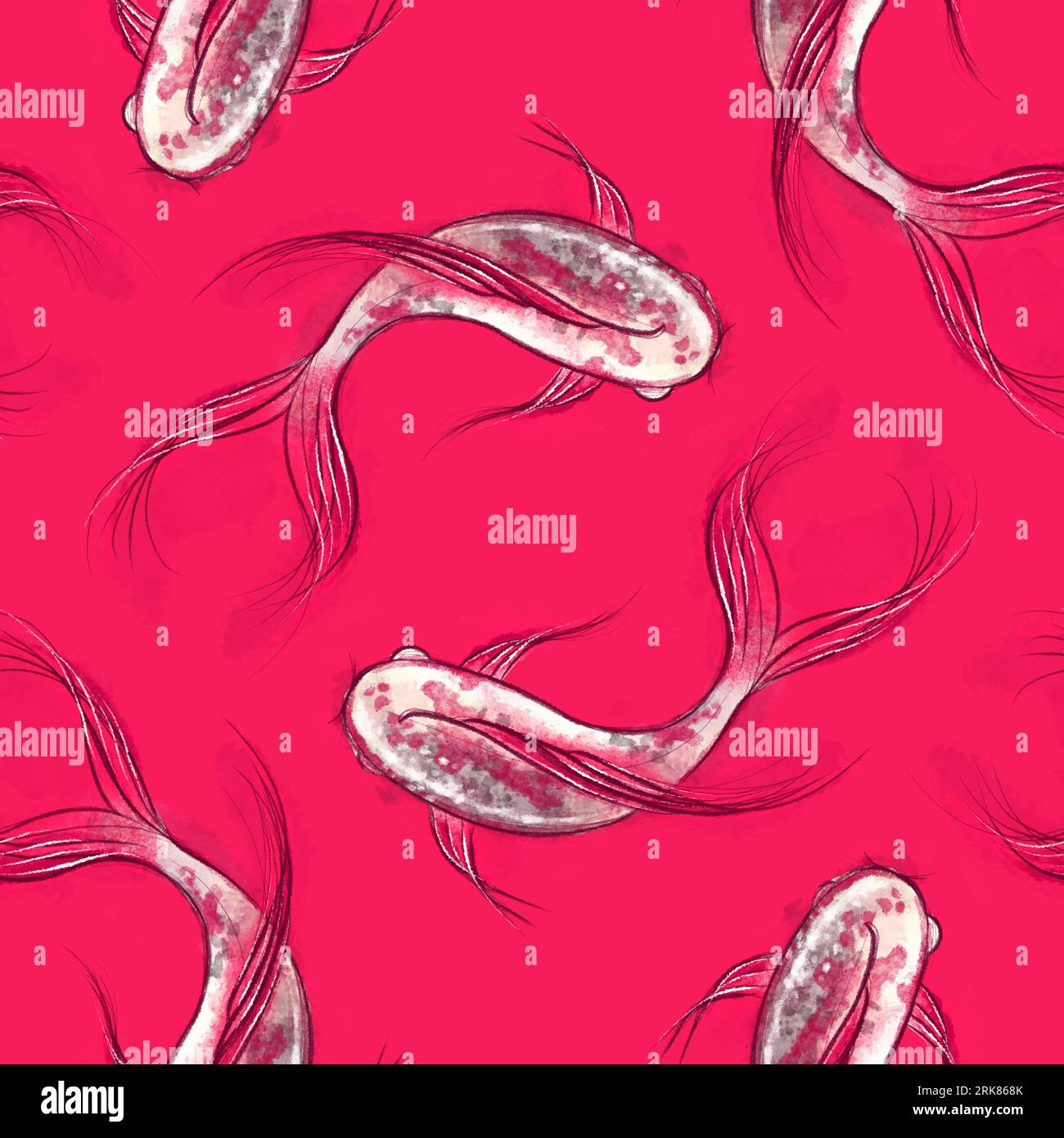 An illustration of a vivid and vibrant tropical koi fish on a pink ...