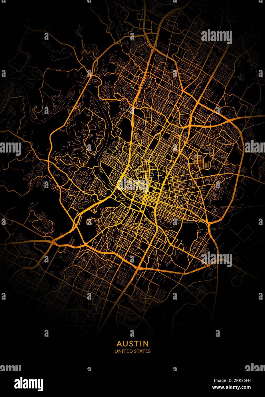 A vector illustration of Austin, USA, featuring a map of the city with ...
