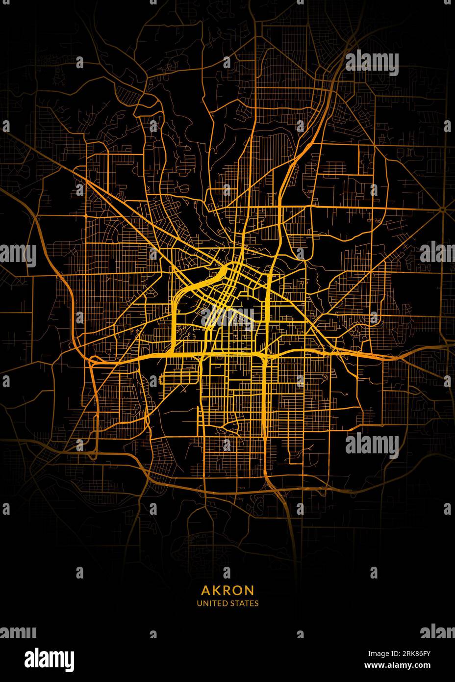 A vector illustration of Akron, USA, featuring a map of the city with ...