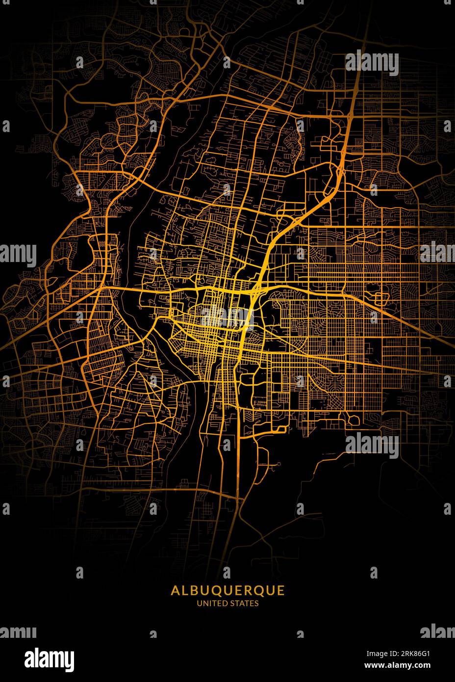A vector illustration of Albuquerque, Texas, USA, featuring a map of ...
