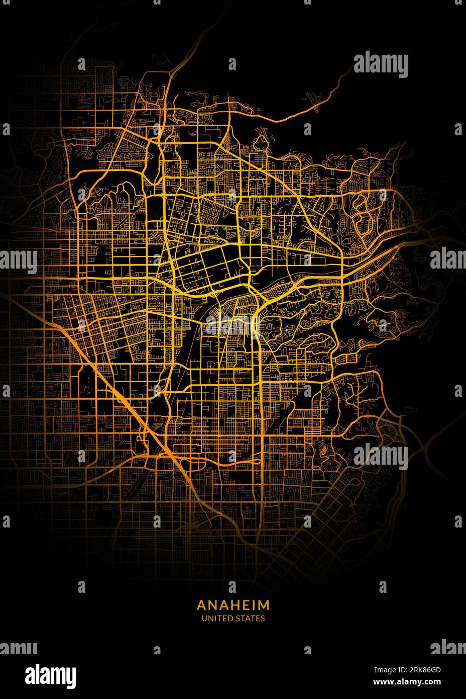A vector illustration of Anaheim, USA, featuring a map of the city with ...