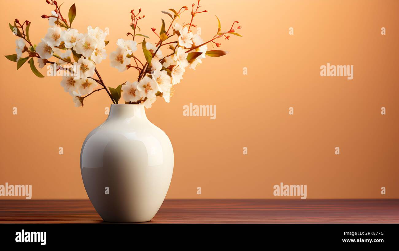 A white ceramic vase with a vibrant display of fresh flowers on a ...