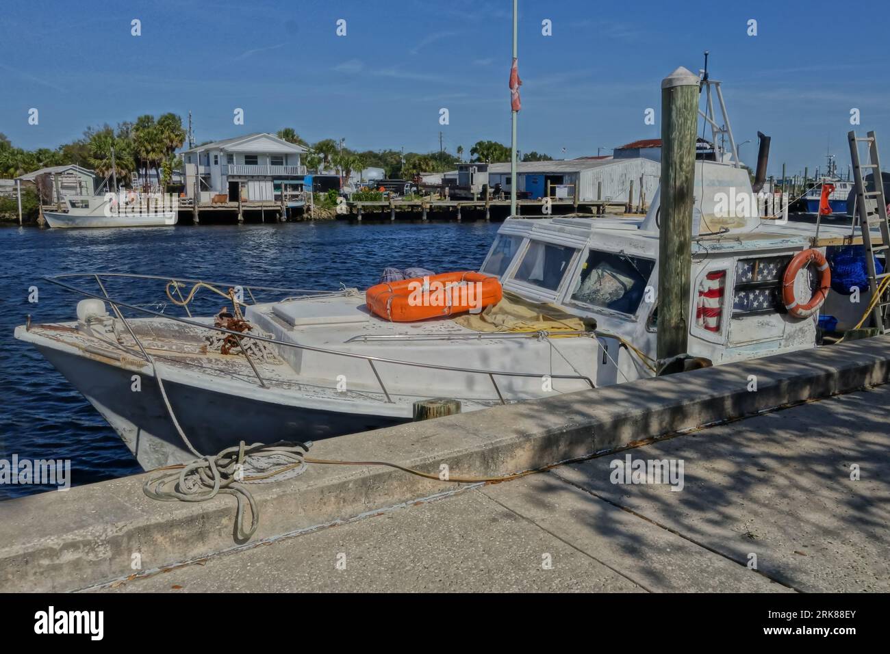 A sponging boat, moored in the docks of Tarpon Springs, Florida Stock ...