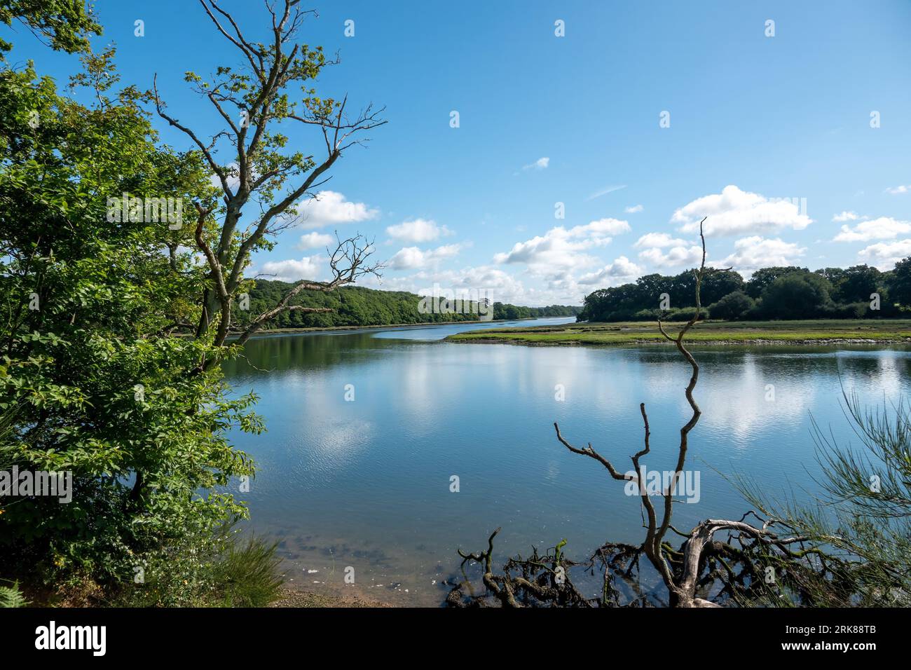 The River Hamble Hampshire on a summer day with blue sky and cloud ...