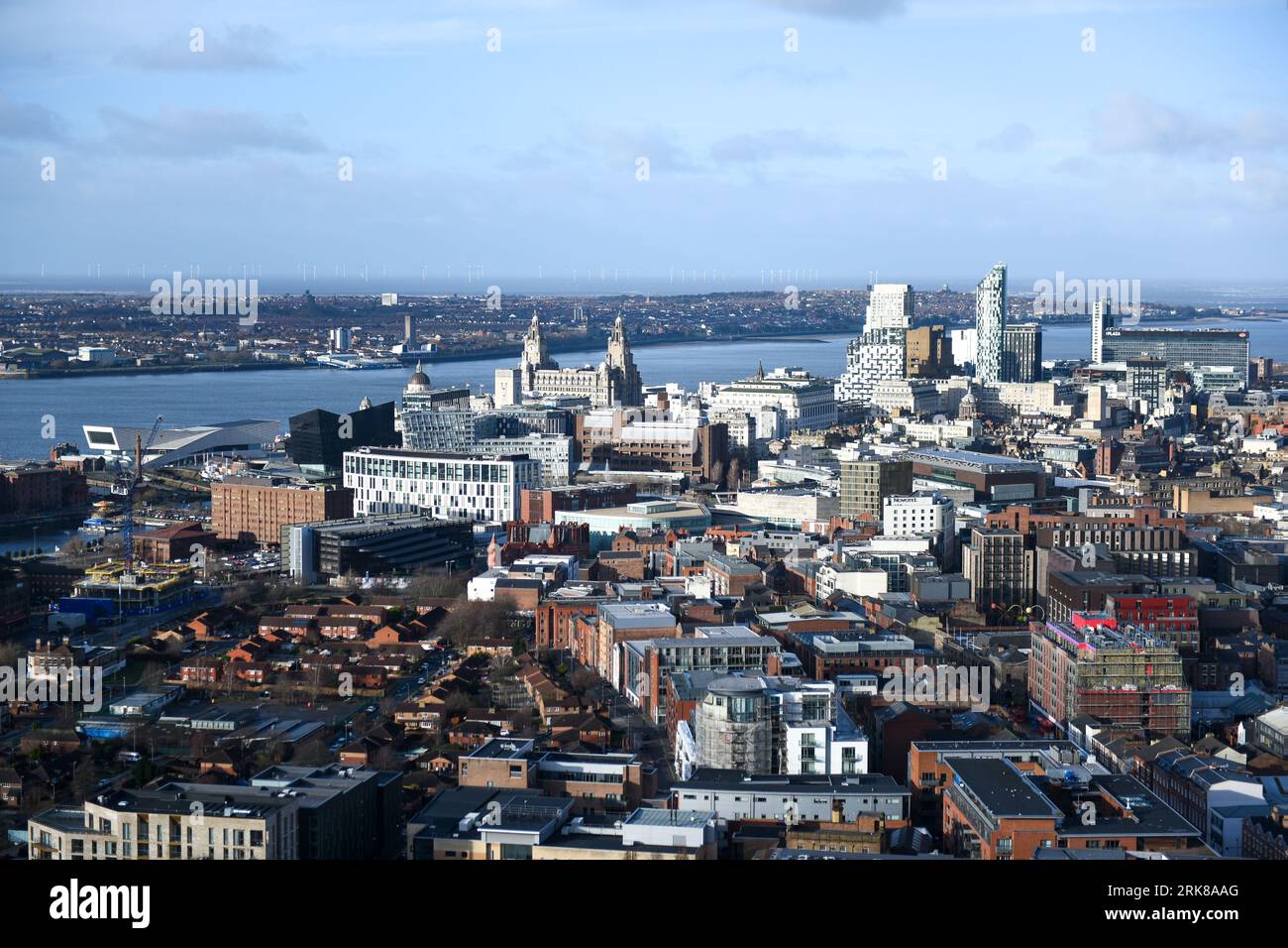 An aerial view of stunning Liverpool under the blue sky in UK Stock ...