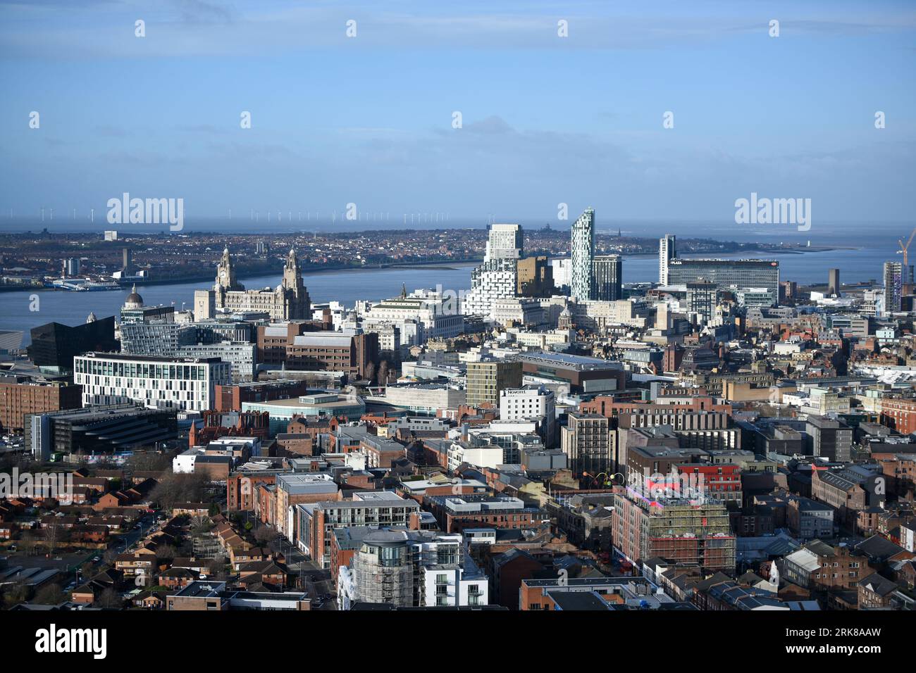 An aerial view of stunning Liverpool under the blue sky in UK Stock ...