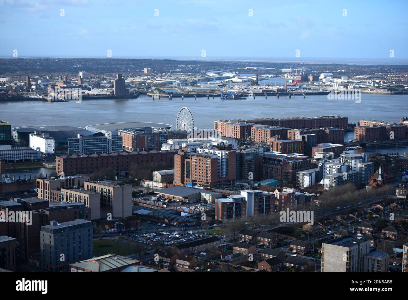 An aerial view of stunning Liverpool under the blue sky in UK Stock ...