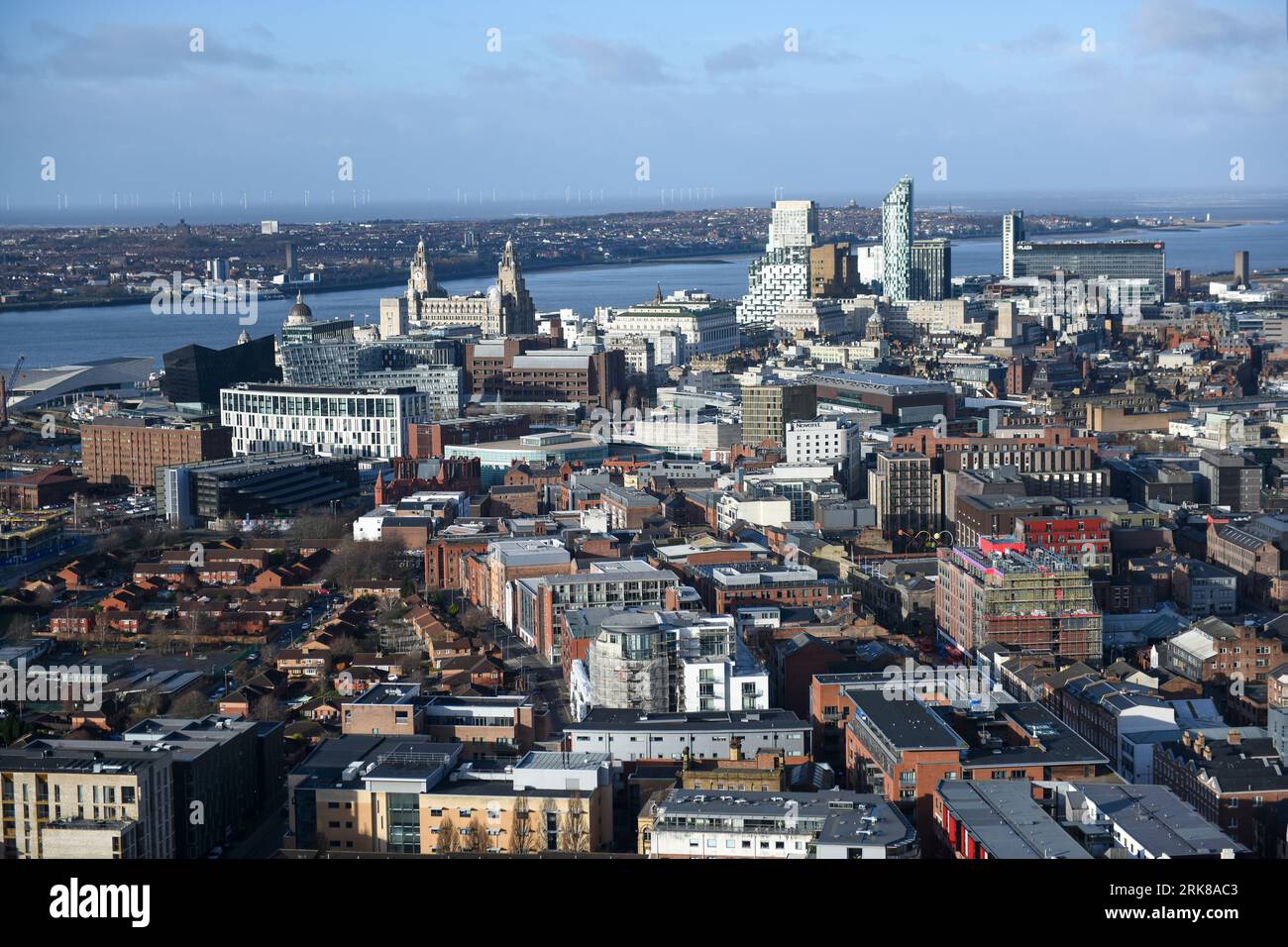 An aerial view of stunning Liverpool under the blue sky in UK Stock ...