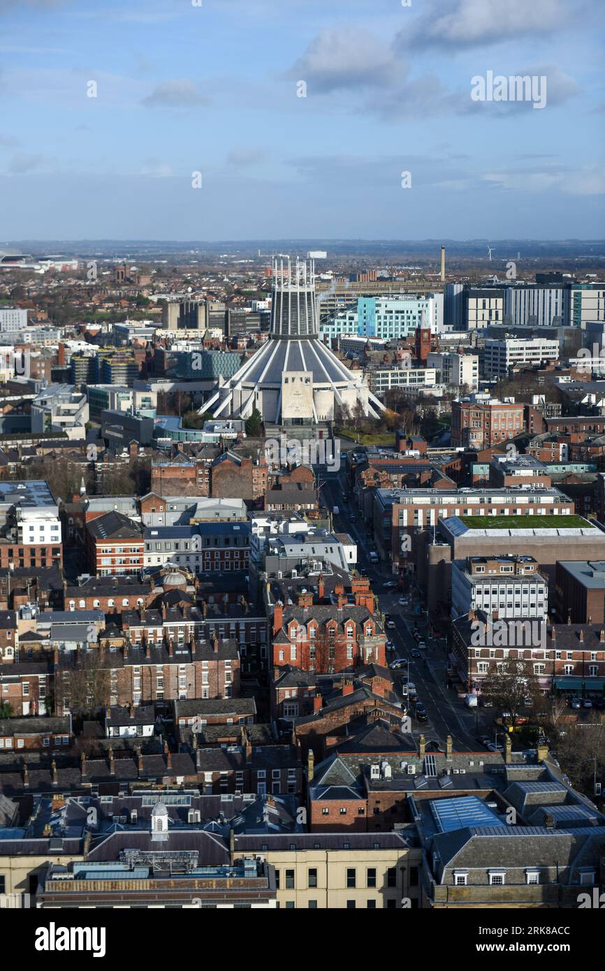 An aerial view of stunning Liverpool under the blue sky in UK Stock ...
