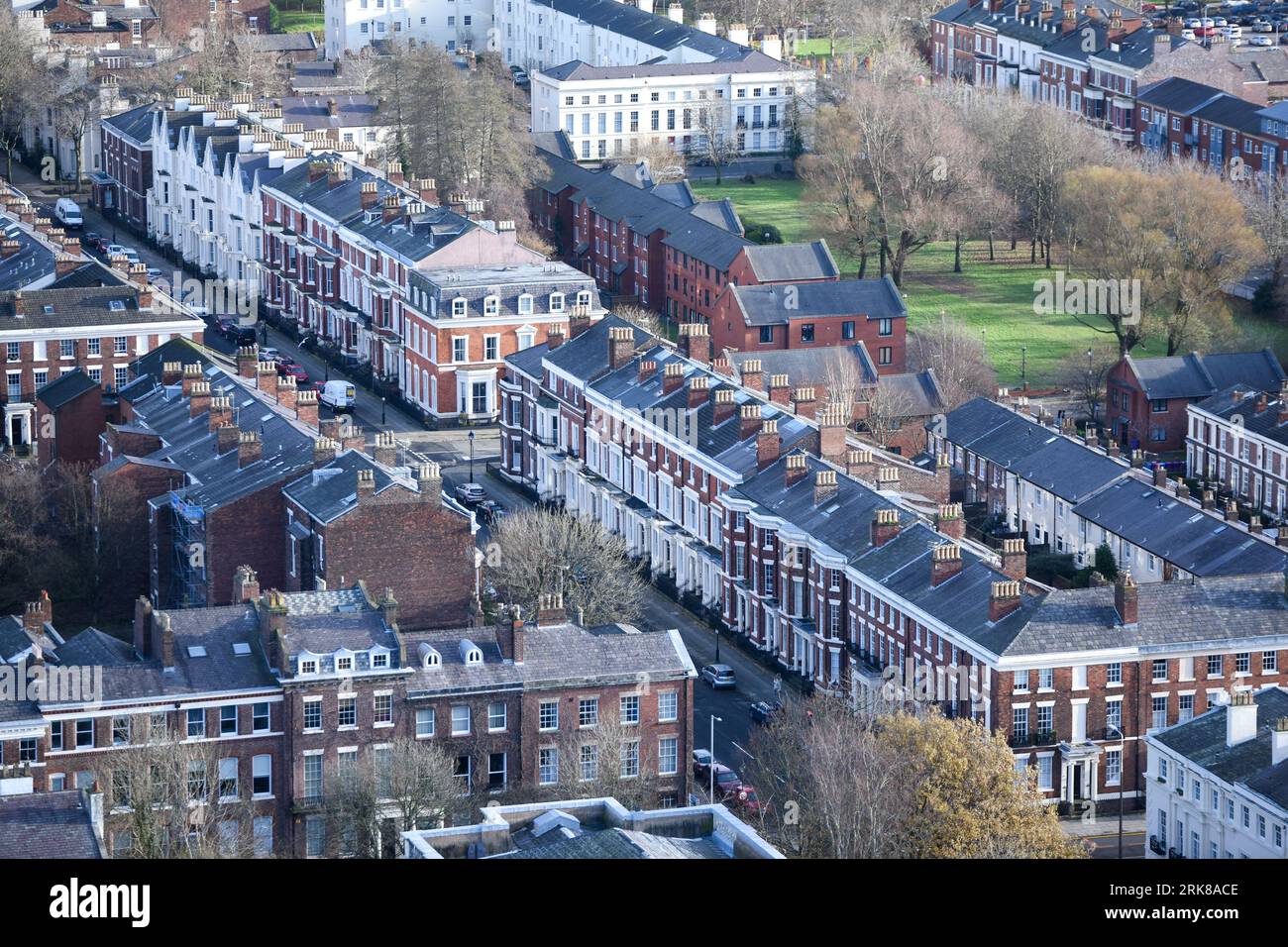 An aerial view of stunning Liverpool under the blue sky in UK Stock ...