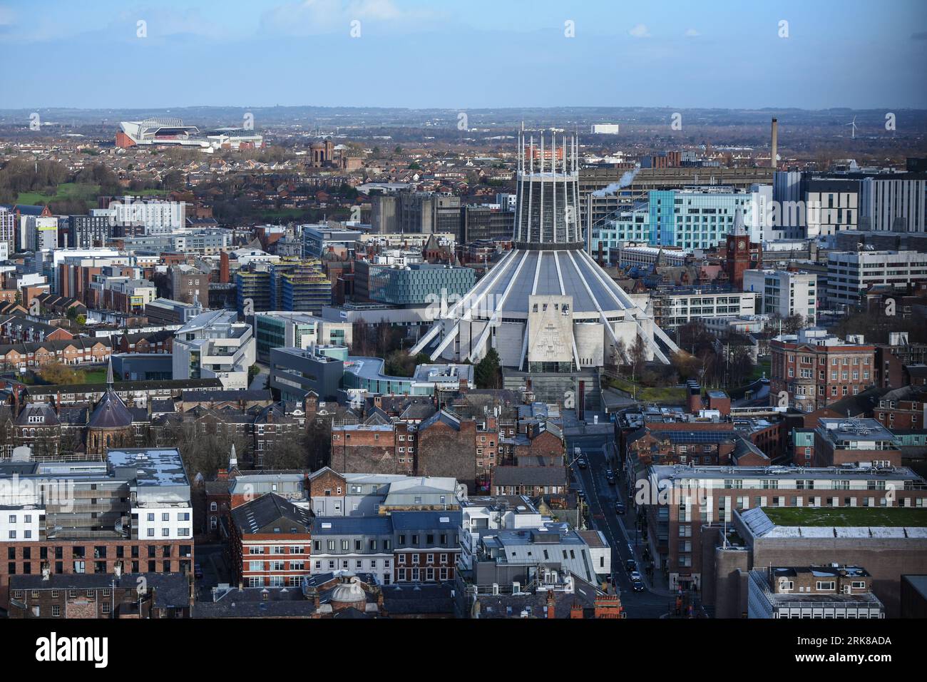 An aerial view of stunning Liverpool under the blue sky in UK Stock ...