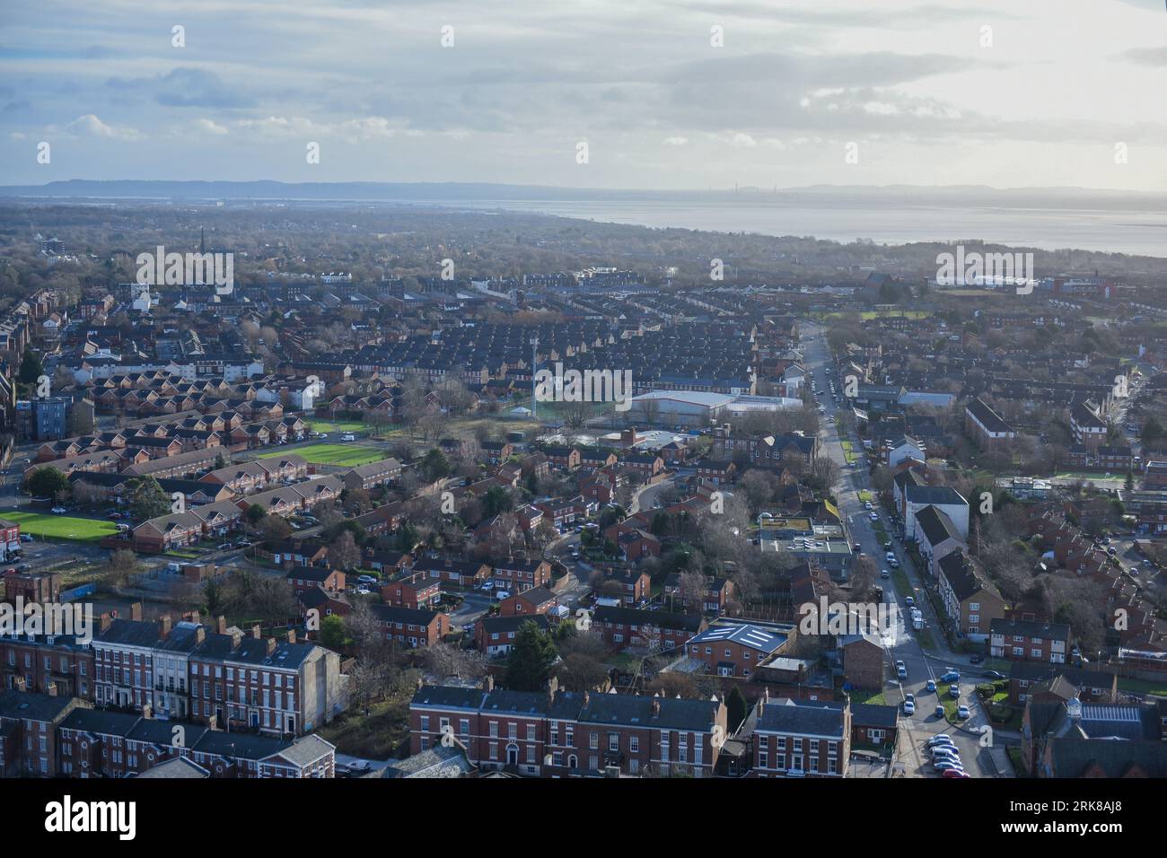 An aerial view of stunning Liverpool under the blue sky in UK Stock ...
