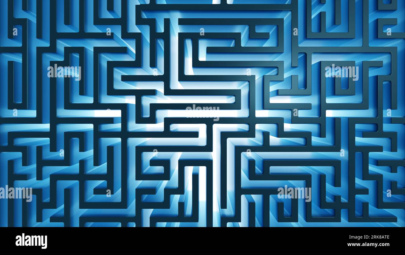 Labyrinth glow blue maze structure confusing way to the exit. Breaking ...