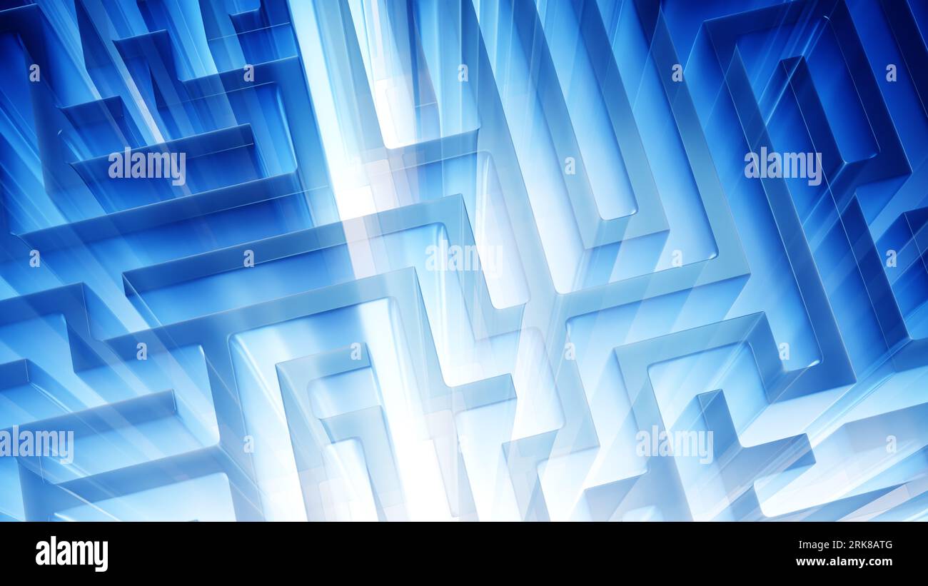 Labyrinth glow blue maze structure confusing way to the exit. Breaking ...
