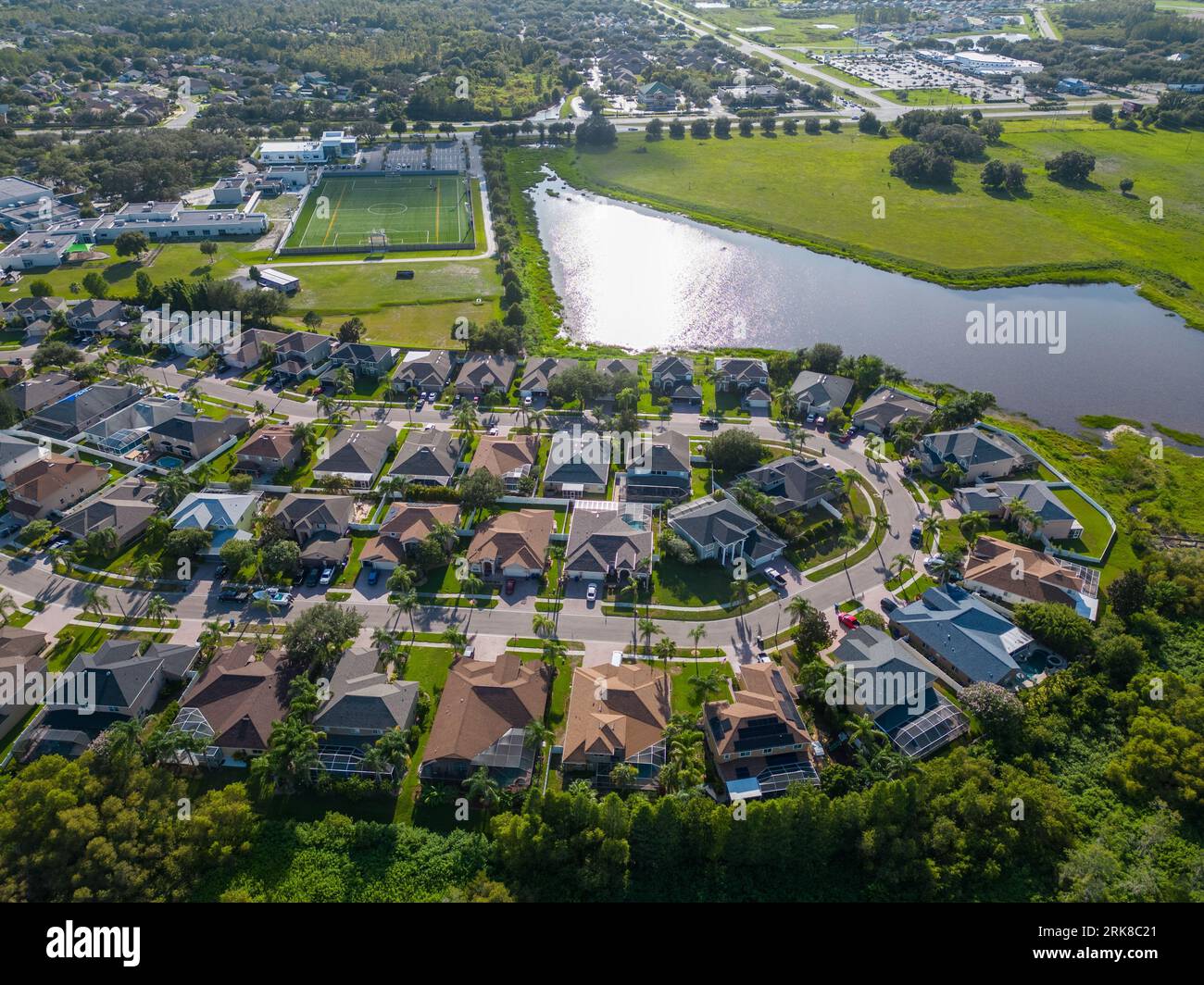 An aerial view of a neighborhood of New Port Richey, Florida surrounded ...