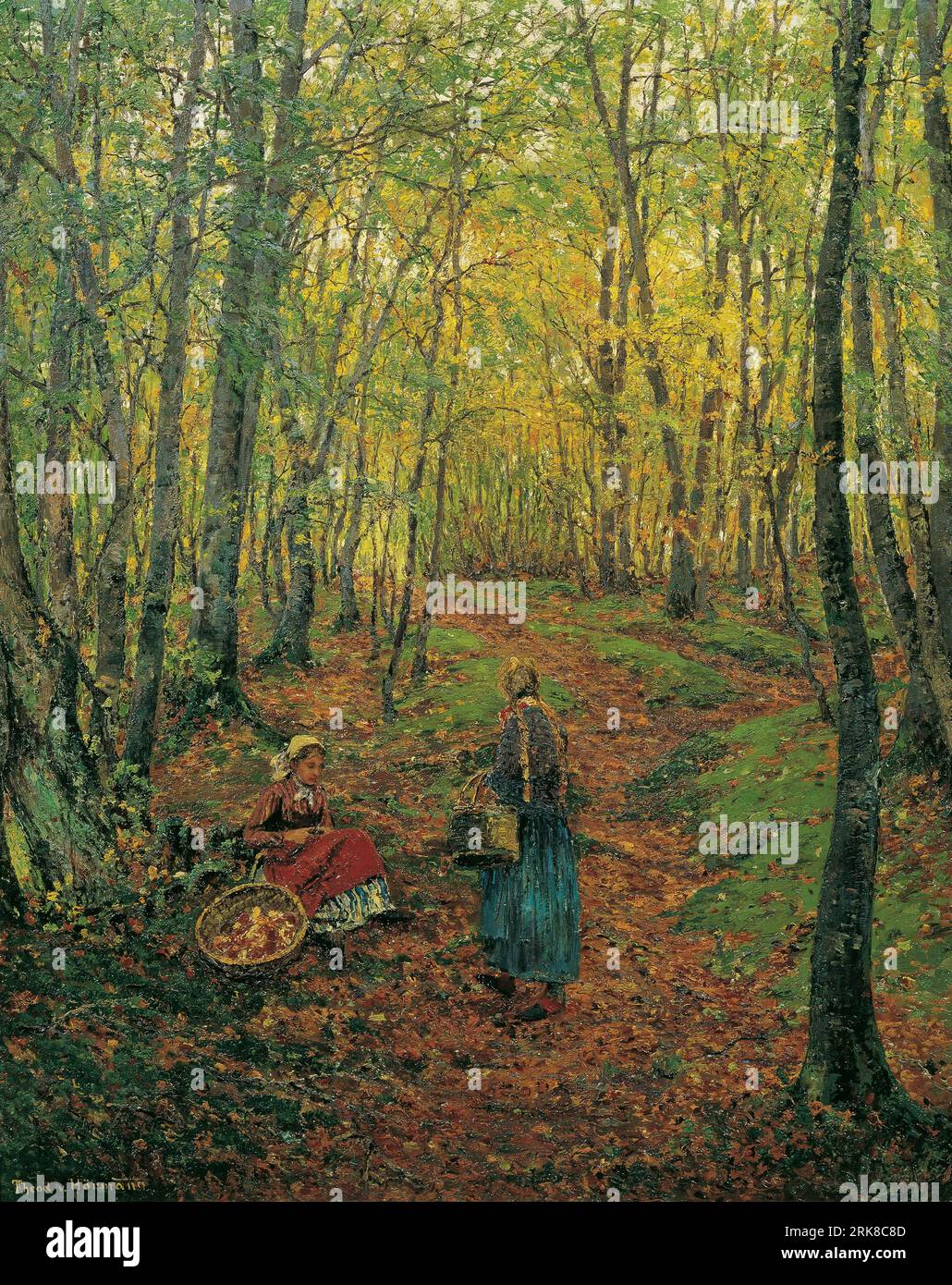 Inner Forest with Mushroom Searching Girls circa 1892 by Theodor von ...