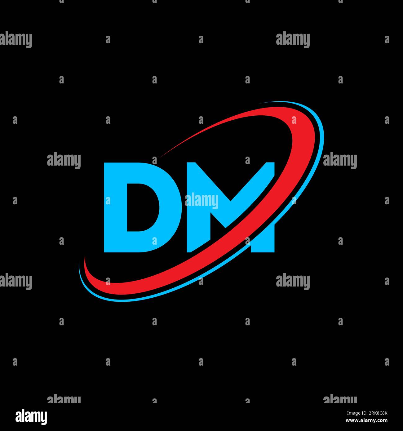 DM D M letter logo design. Initial letter DM linked circle uppercase monogram logo red and blue ...