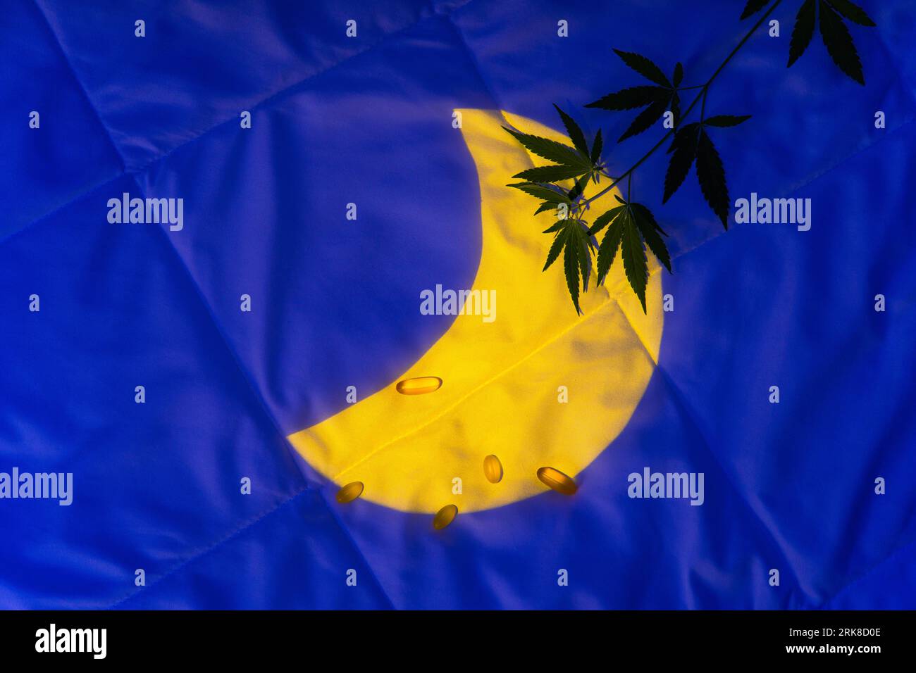 Light of moon on blanket with marijuana leaf Backdrop for CBD products ...