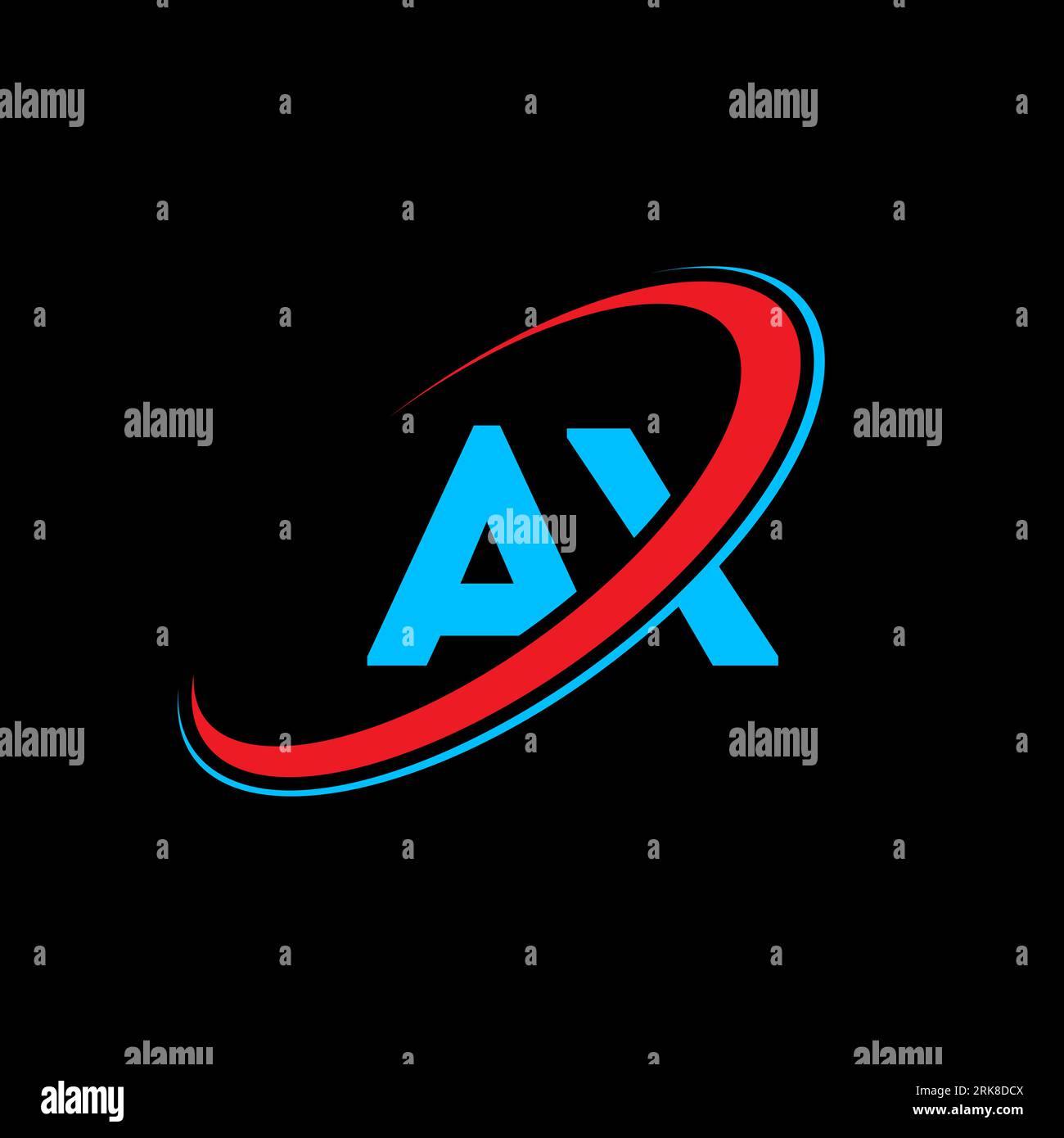 AX A X letter logo design. Initial letter AX linked circle uppercase monogram logo red and blue ...