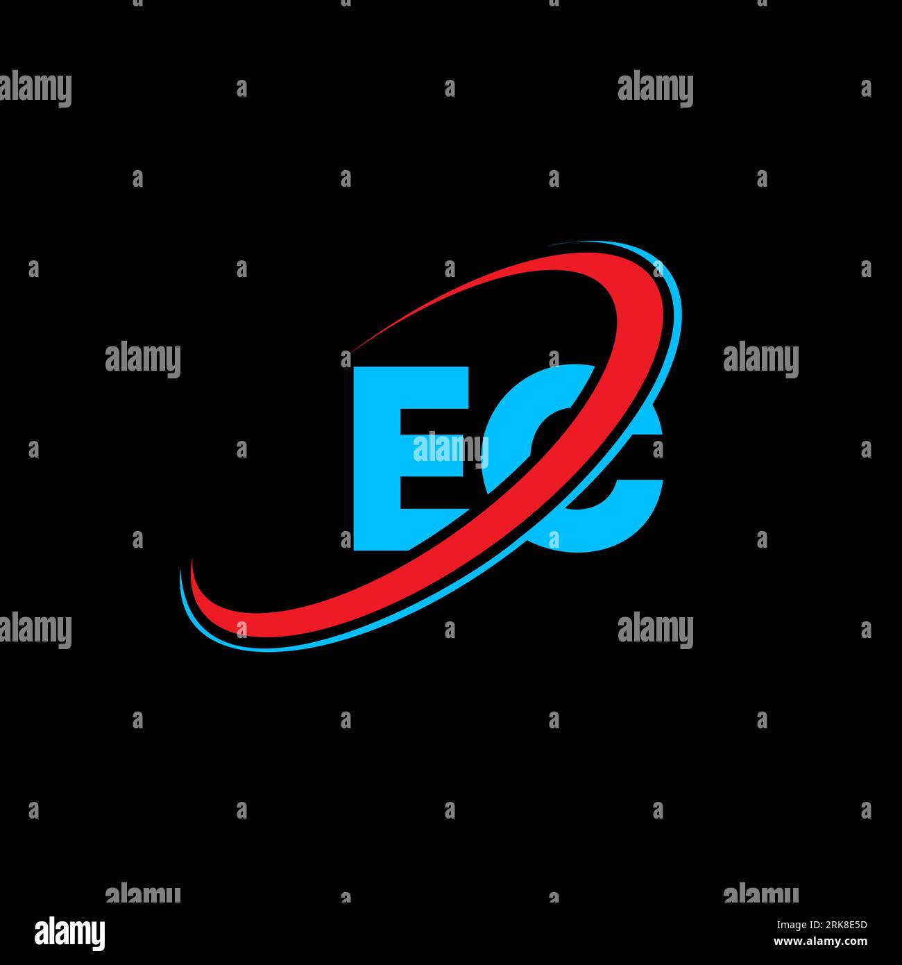 EC E C letter logo design. Initial letter EC linked circle uppercase monogram logo red and blue ...