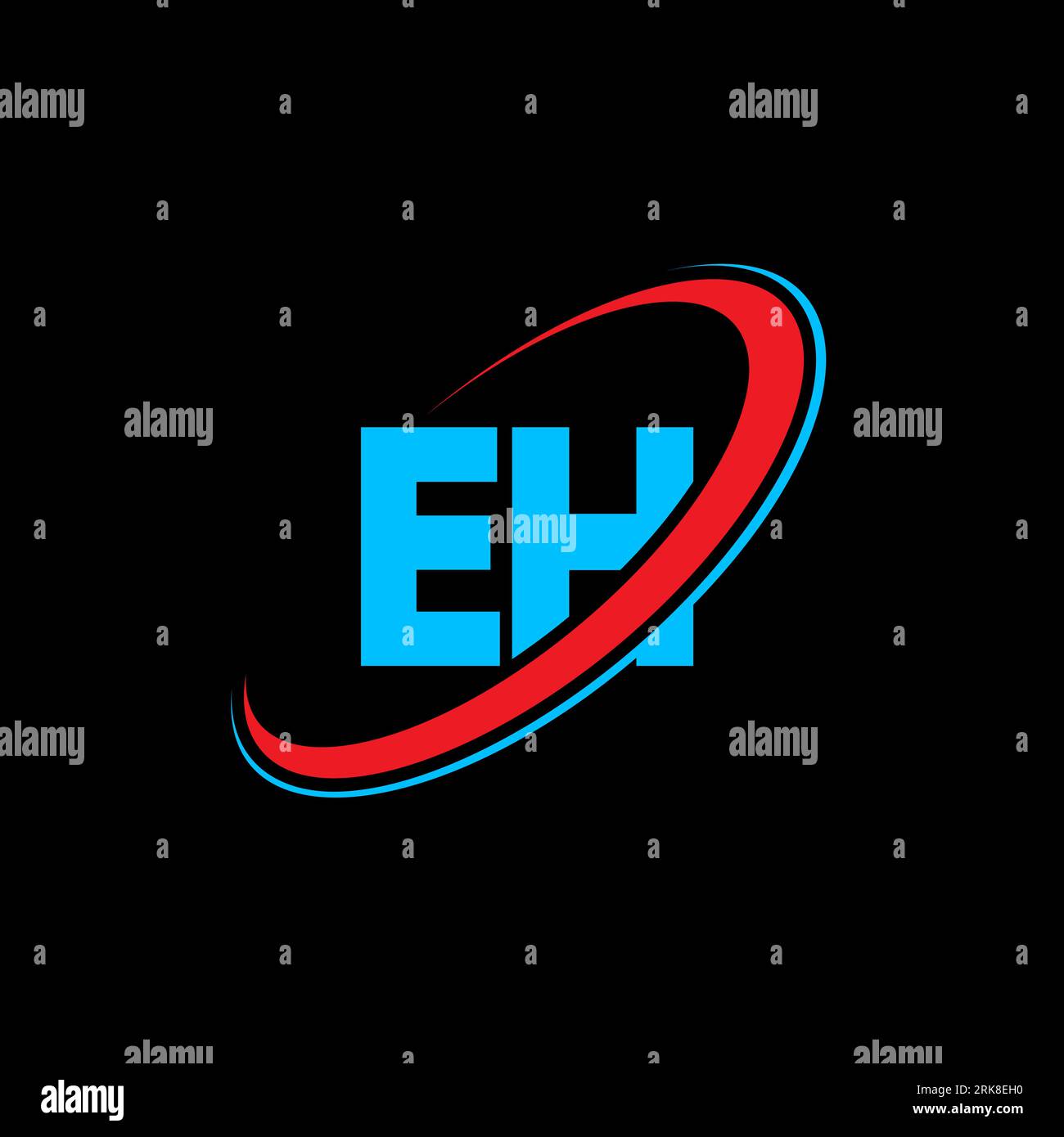 EH E H letter logo design. Initial letter EH linked circle uppercase monogram logo red and blue ...
