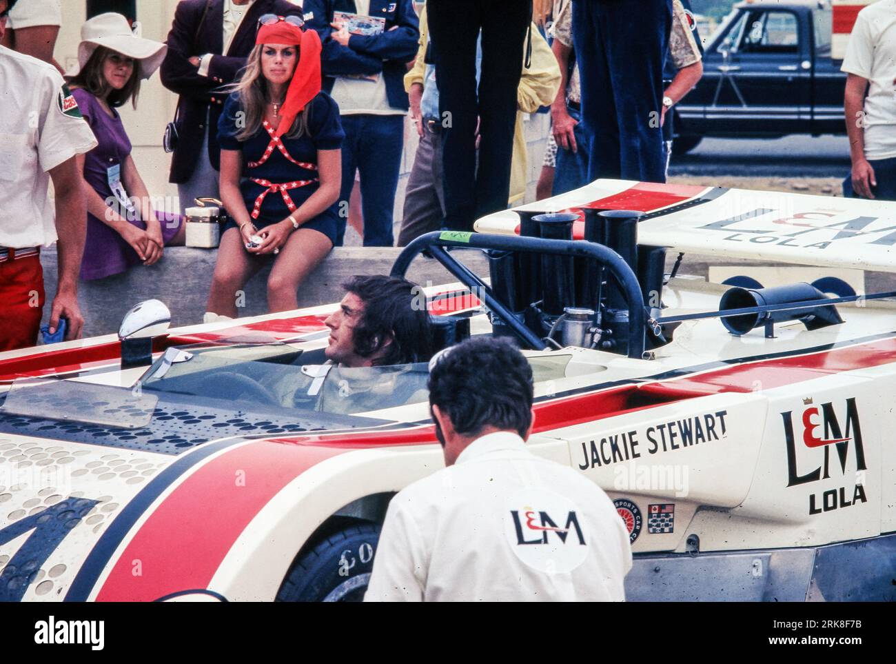 Jackie Stewart in the pits in the Carl Hass Racing Lola T260 at the ...