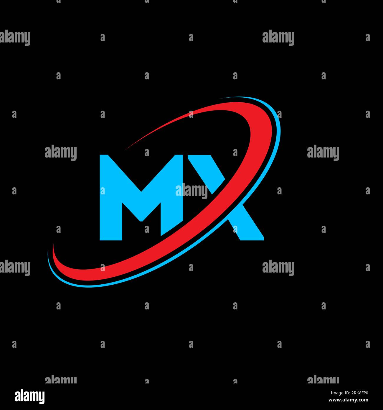 MX M X letter logo design. Initial letter MX linked circle uppercase monogram logo red and blue ...