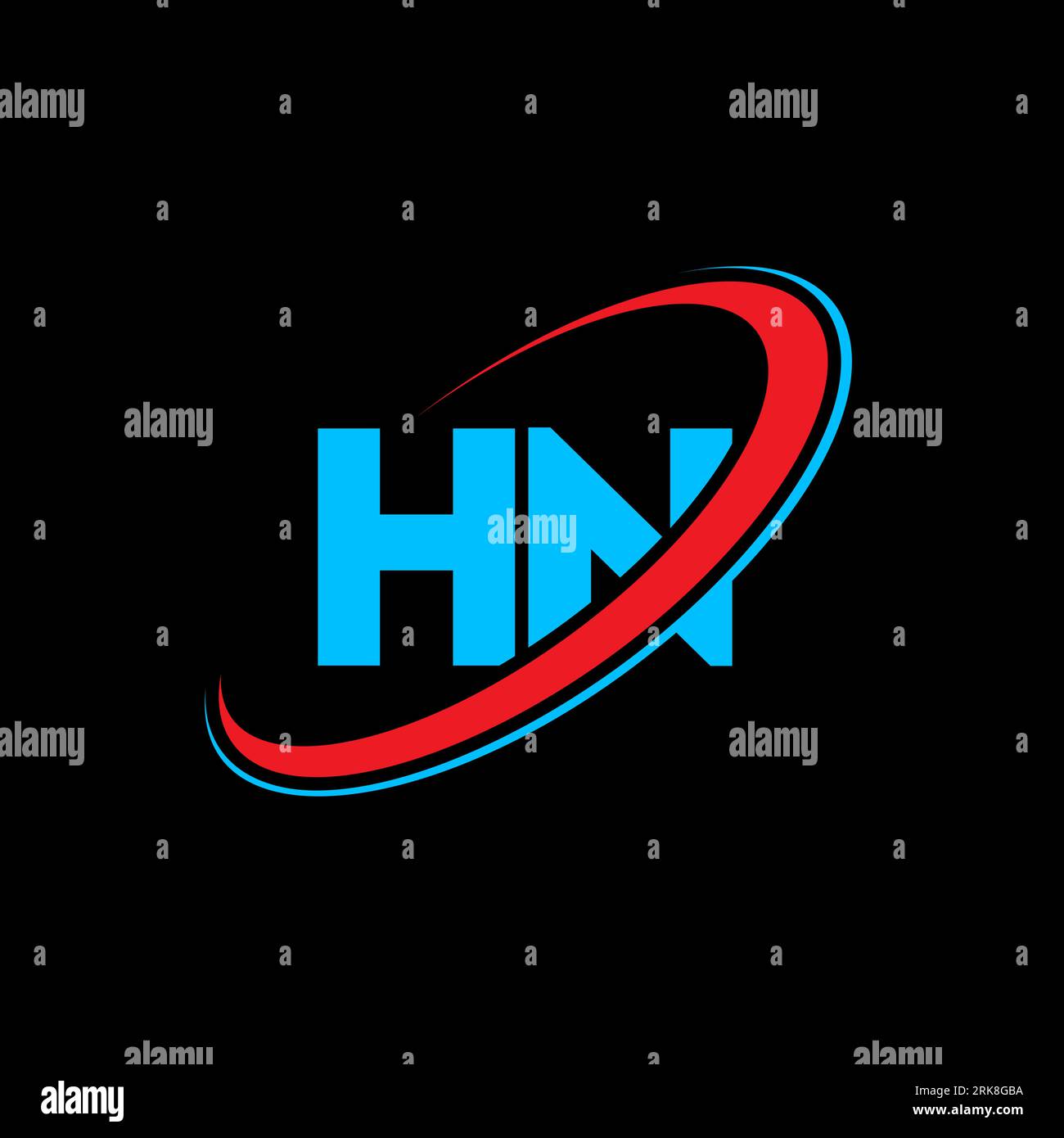HN H N letter logo design. Initial letter HN linked circle uppercase monogram logo red and blue ...