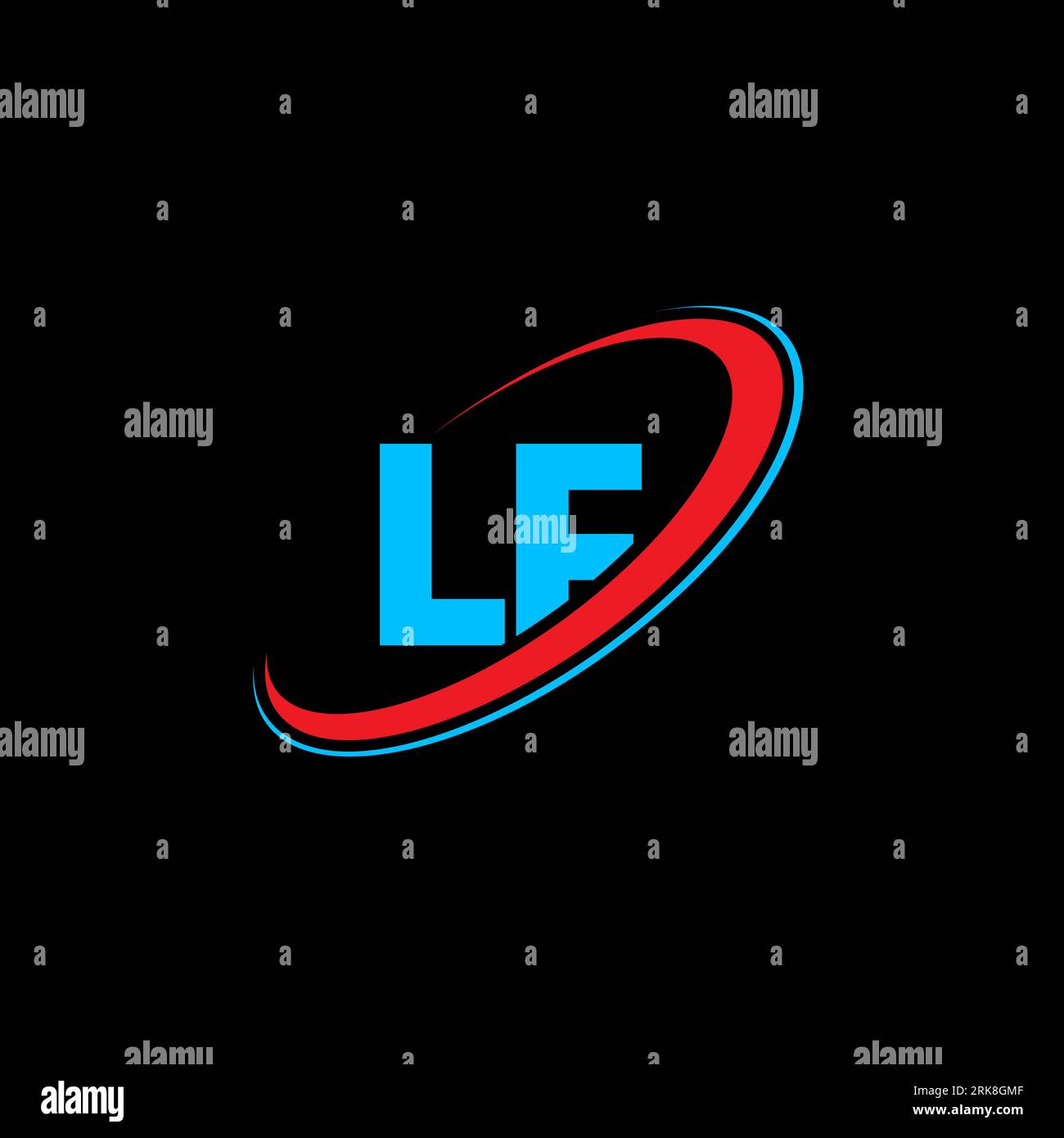 LF L F letter logo design. Initial letter LF linked circle uppercase monogram logo red and blue ...
