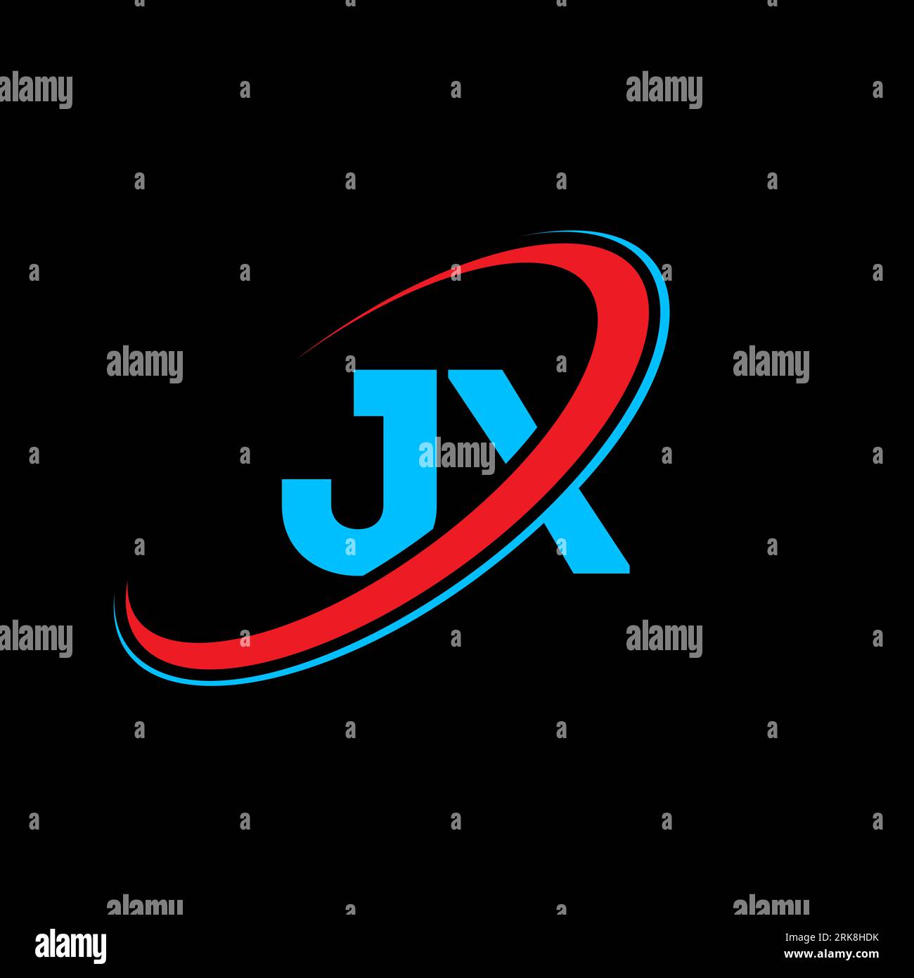 JX J X letter logo design. Initial letter JX linked circle uppercase monogram logo red and blue ...