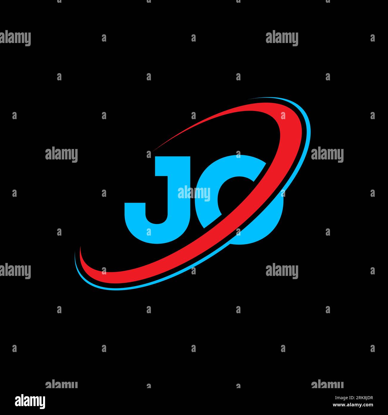 JO J O letter logo design. Initial letter JO linked circle uppercase monogram logo red and blue ...