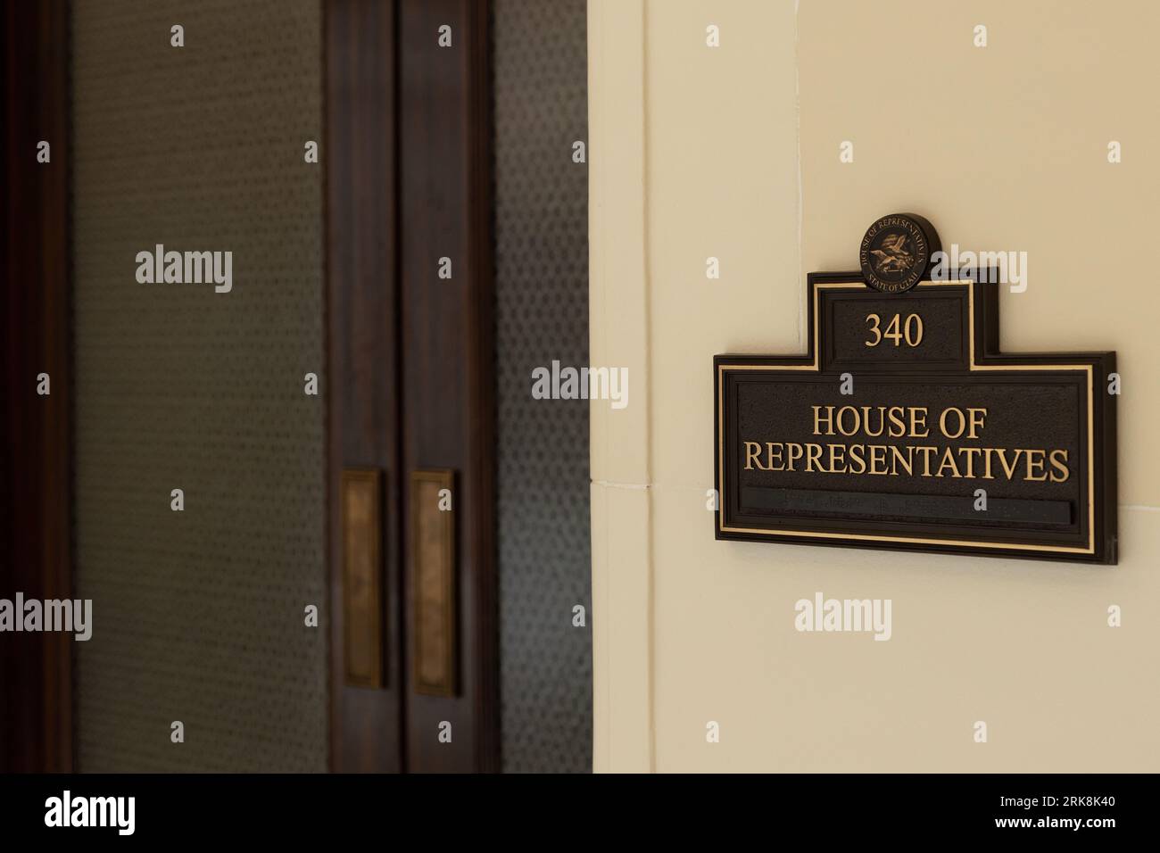 The door, with painted sign, to the Utah House of Representatives room ...
