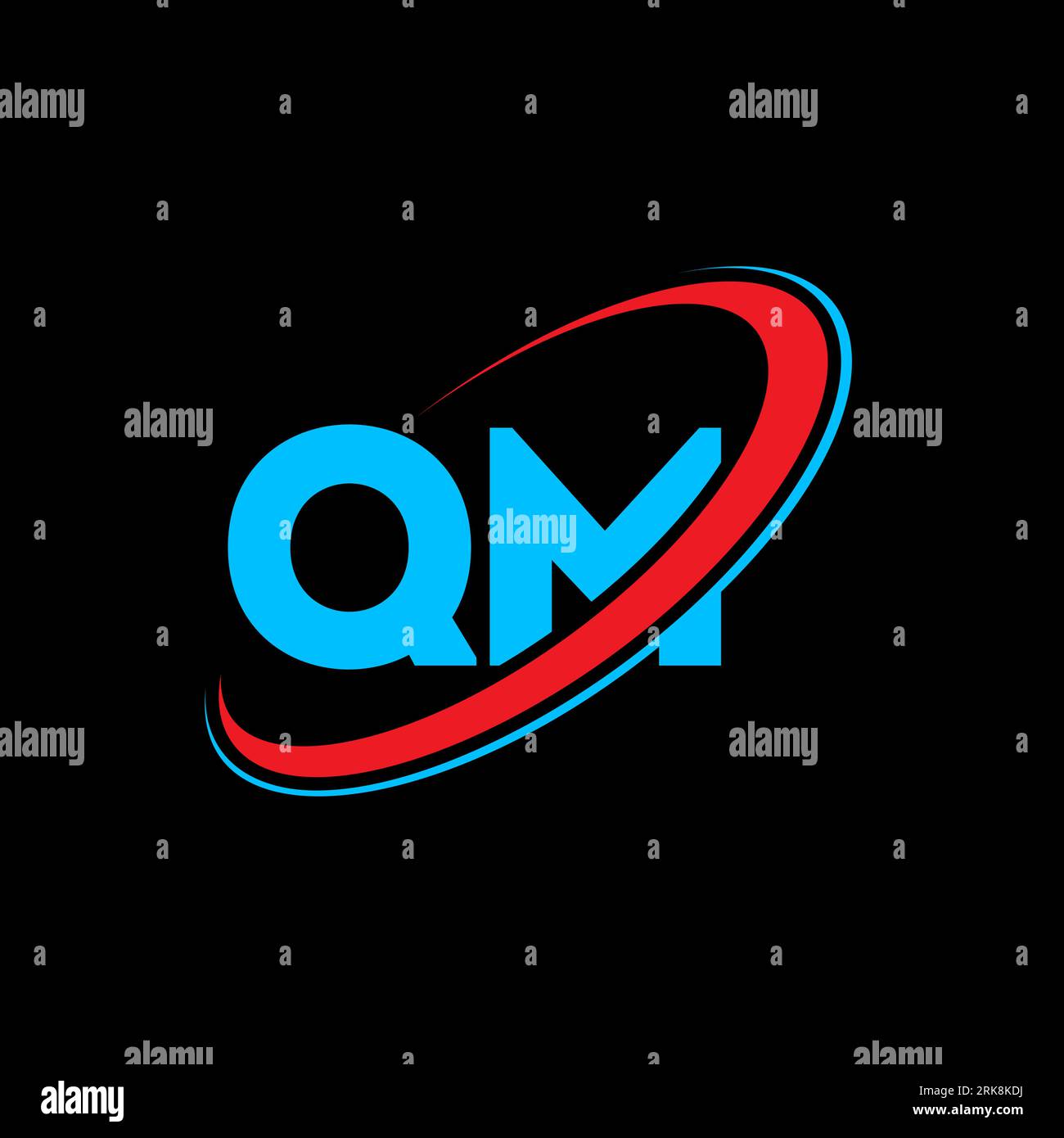 QM Q M letter logo design. Initial letter QM linked circle uppercase monogram logo red and blue ...