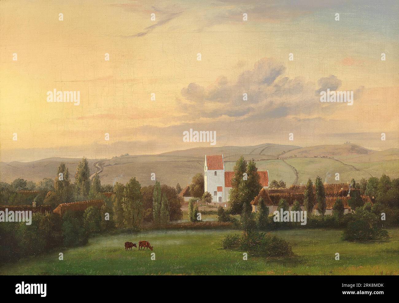 Landscape on Funen at sunset. 1856 by Eiler Rasmussen Eilersen Stock ...