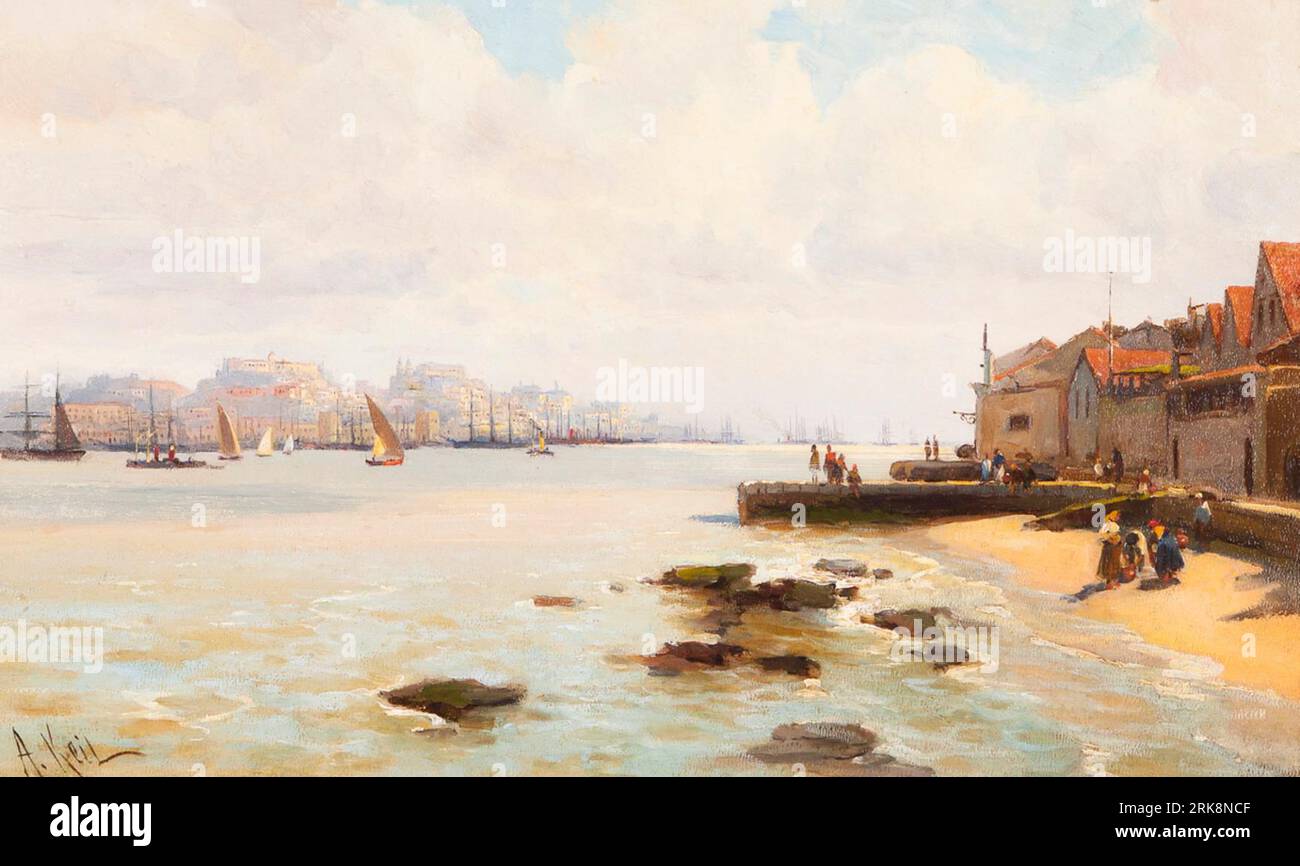 Lisbon seen from Ginjal before 1907 by Alfredo Keil Stock Photo - Alamy